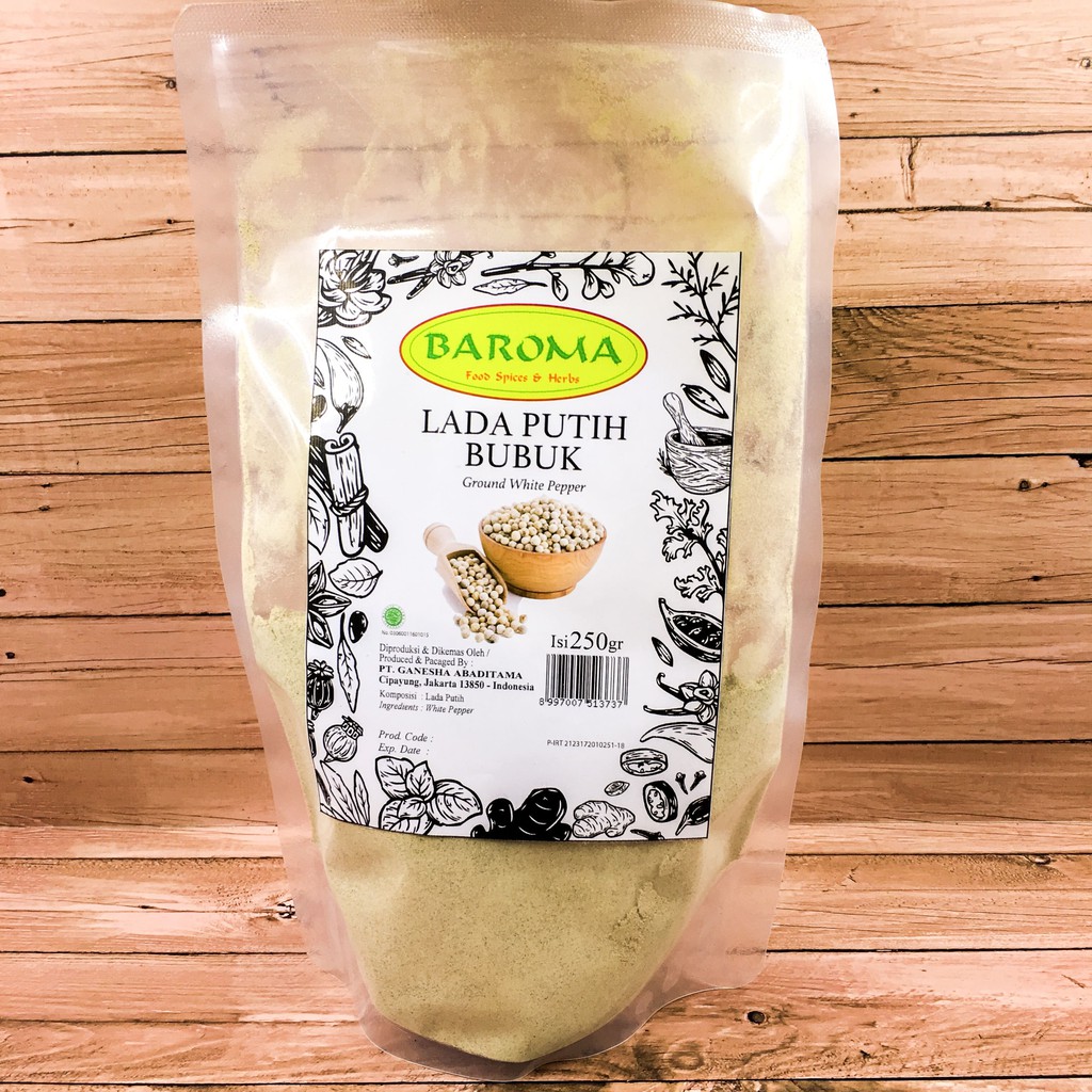 Jual Lada Putih Halus / White Pepper Powder 250gr - Baroma Bumbu Rempah ...
