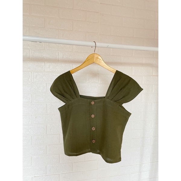 Jual top linen button | crop top linen | atasan linen | Shopee Indonesia