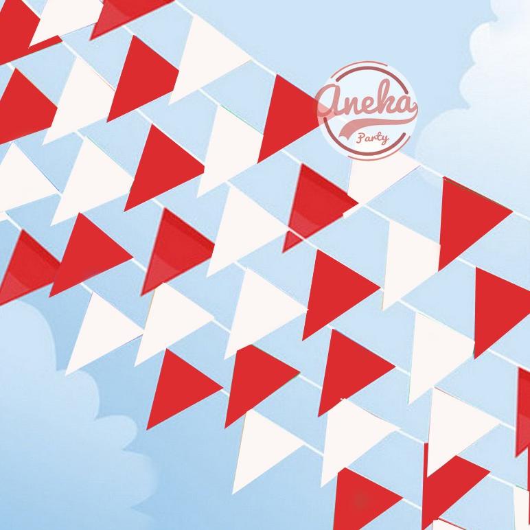 Jual bunting flag HUT segi tiga / bendera merah putih / bendera umbul umbul karnaval kain ...