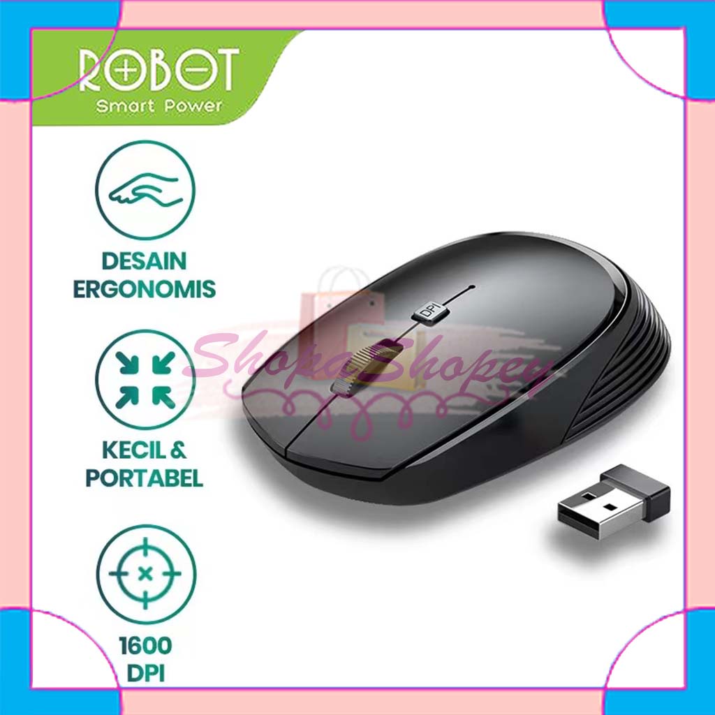 Jual Wireless Mouse ROBOT M205 2,4G 1600DPI for PC / LAPTOP - BLACK ...