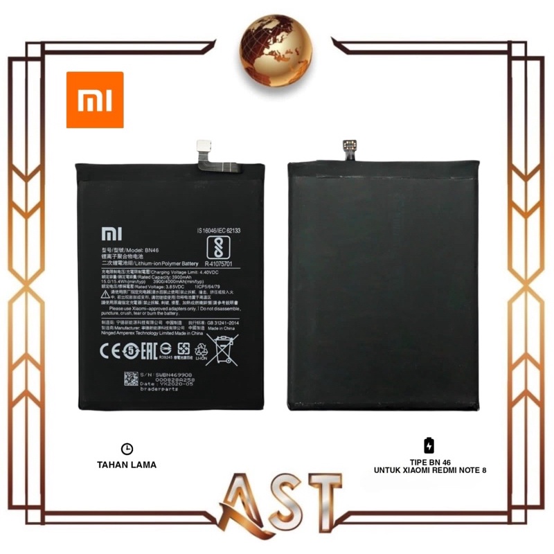 Jual Baterai Xiaomi ( BN46 ) Bat Redmi Note 8 / BN46 Original Tanam ...