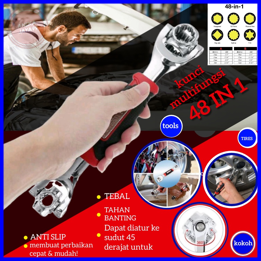 Jual Set Kunci Sok 48 in 1 Mobil Motor Lengkap Socket Tool Kit Baja ...