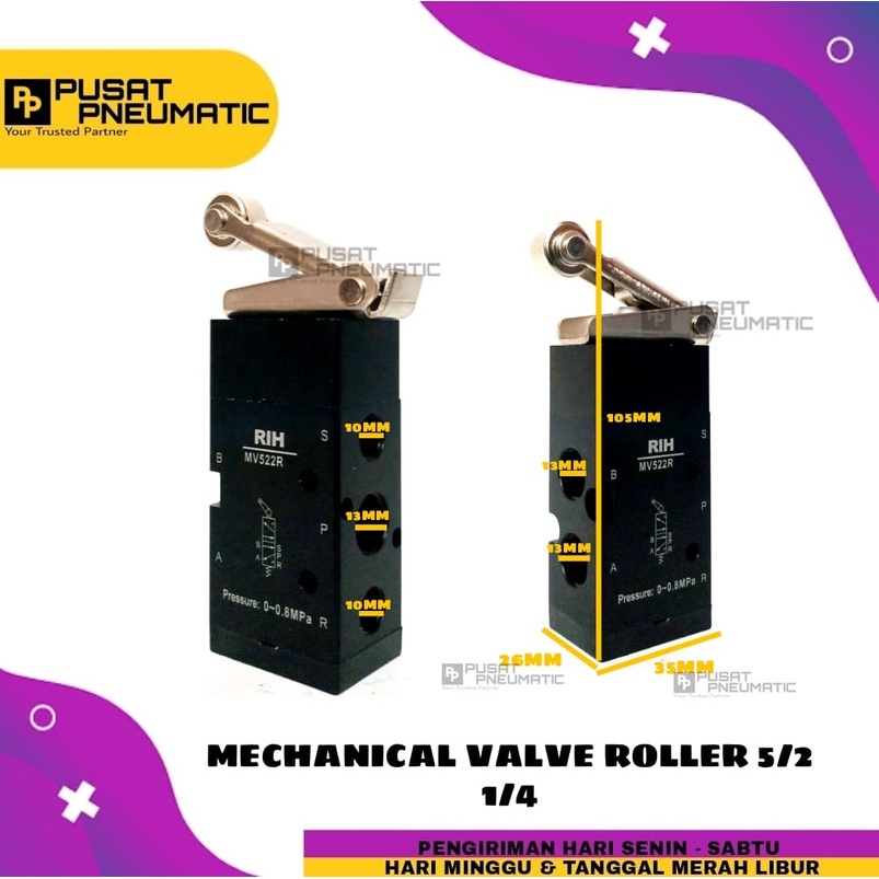 Jual MECHANICAL VALVE MECHANICAL TYPE ROLLER 5 Lubang 5/2 Drat1/4 M522-S2 | Shopee Indonesia