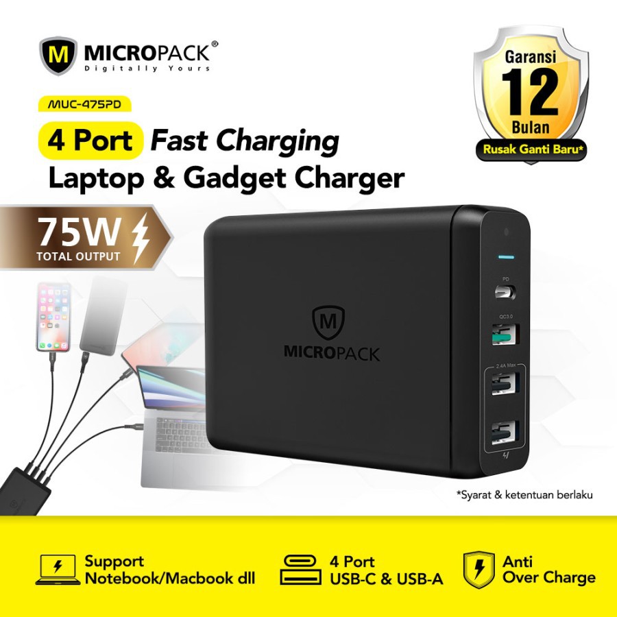 Jual Micropack Multi USB Charger 4 Ports QC 3.0 & Fast Charge Max ...