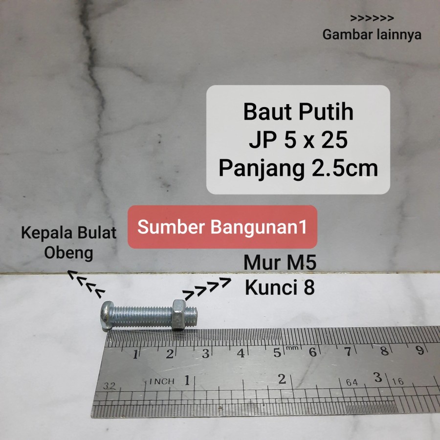 Jual Baut JP 5 x 25 putih 2.5cm mur m5 kunci 8 m5x25 kepala obeng bulat 5mm | Shopee Indonesia