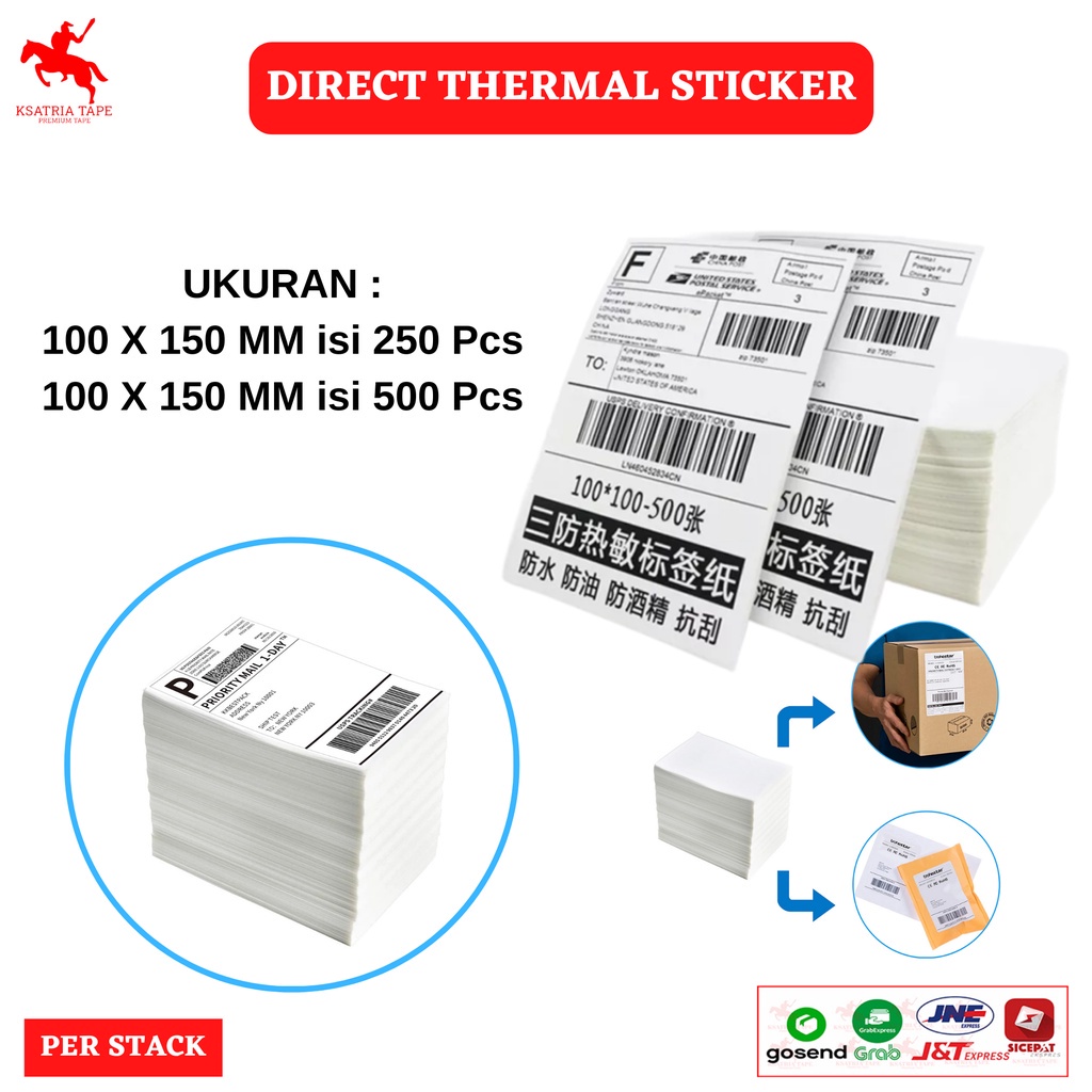 Jual Thermal Direct Label/Kertas Label Stiker Blueprint/100 x 150 MM isi 250 dan 500 PCS - STACK ...