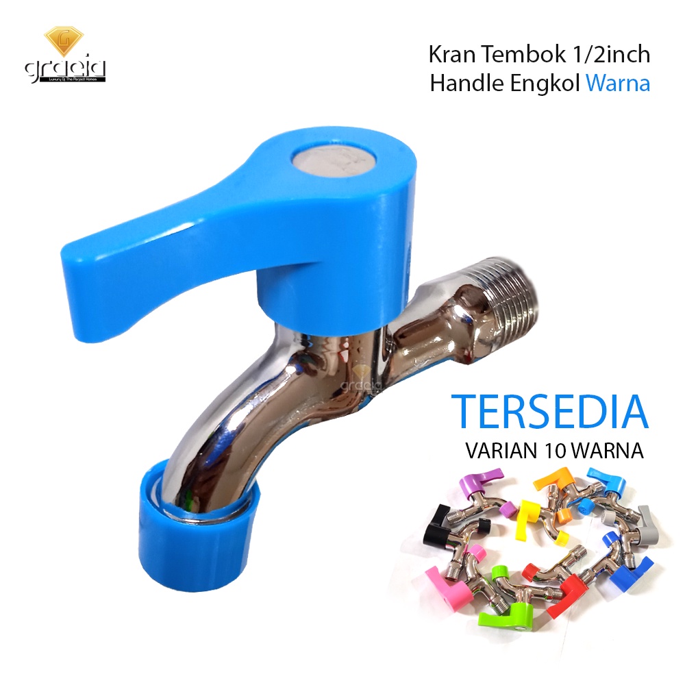 Jual Kran air 1/2 inch Stainless Handle Warna PVC / Kran Tembok ...