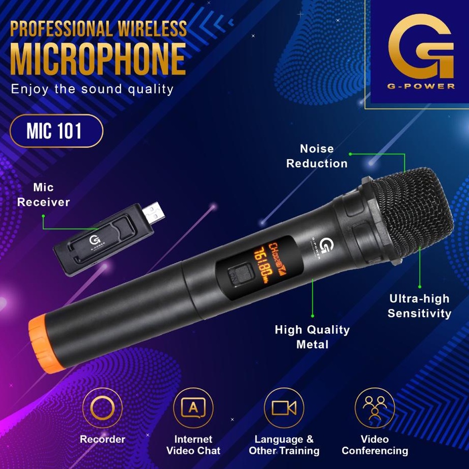 Jual GPOWER MIC WIRELESS 101 USB VHF UHF MICROPHONE TANPA KABEL GARANSI ...