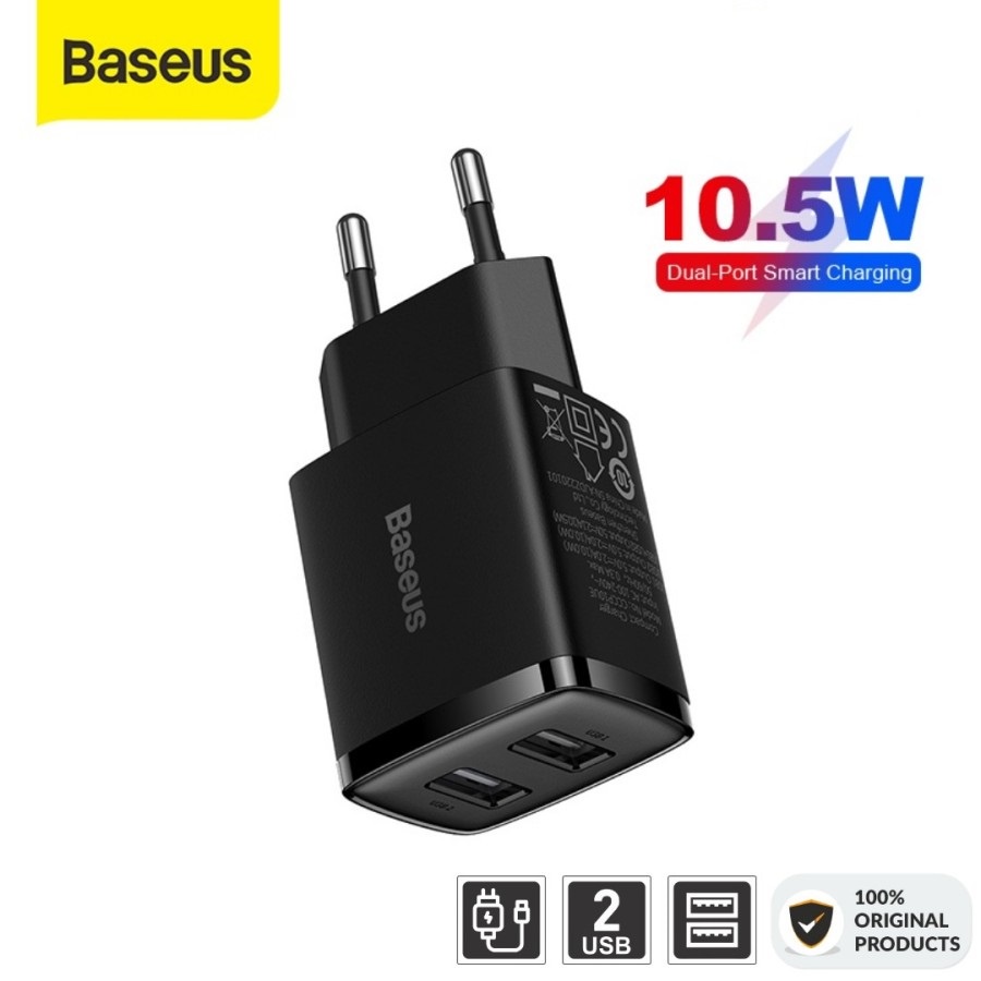 Jual Baseus Original Adaptor Charger Compact 10.5W 2A Dual USB Port ...
