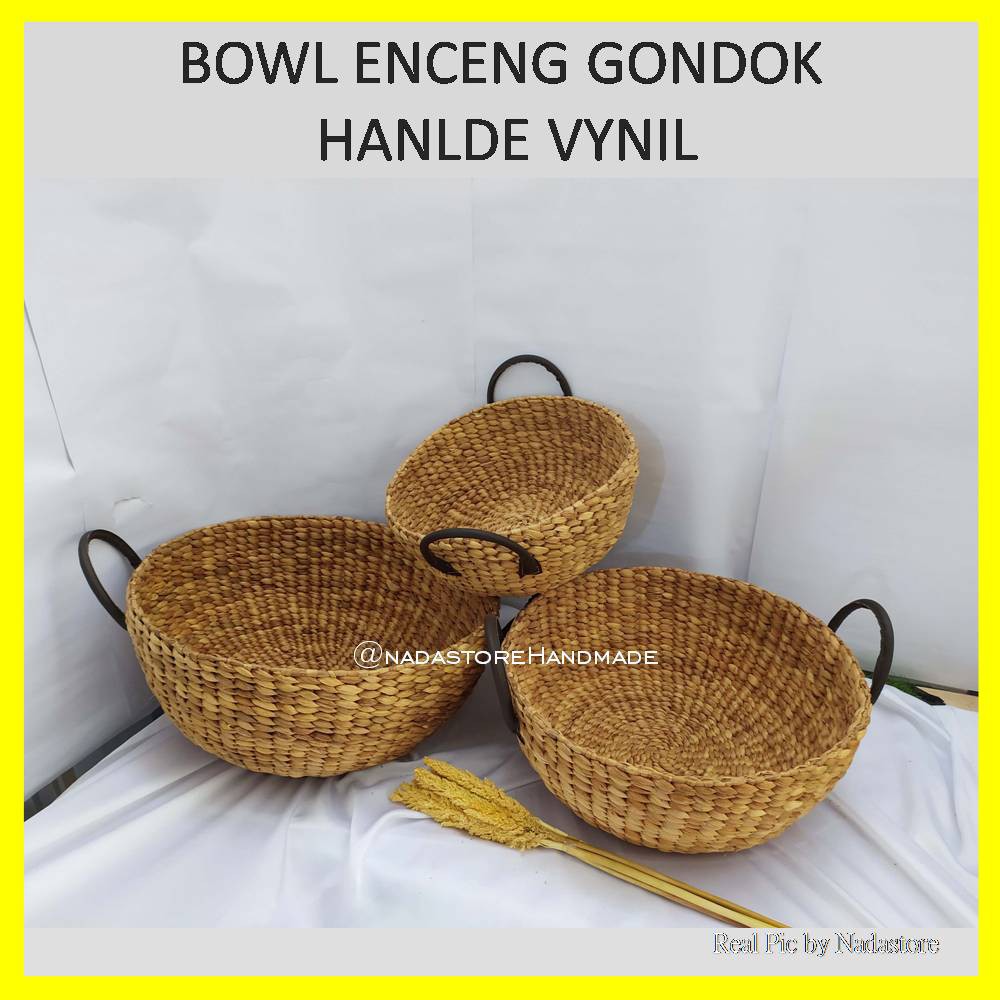 Jual New Arrival Round Bowl Basket enceng gondok With Handle Vinil ...