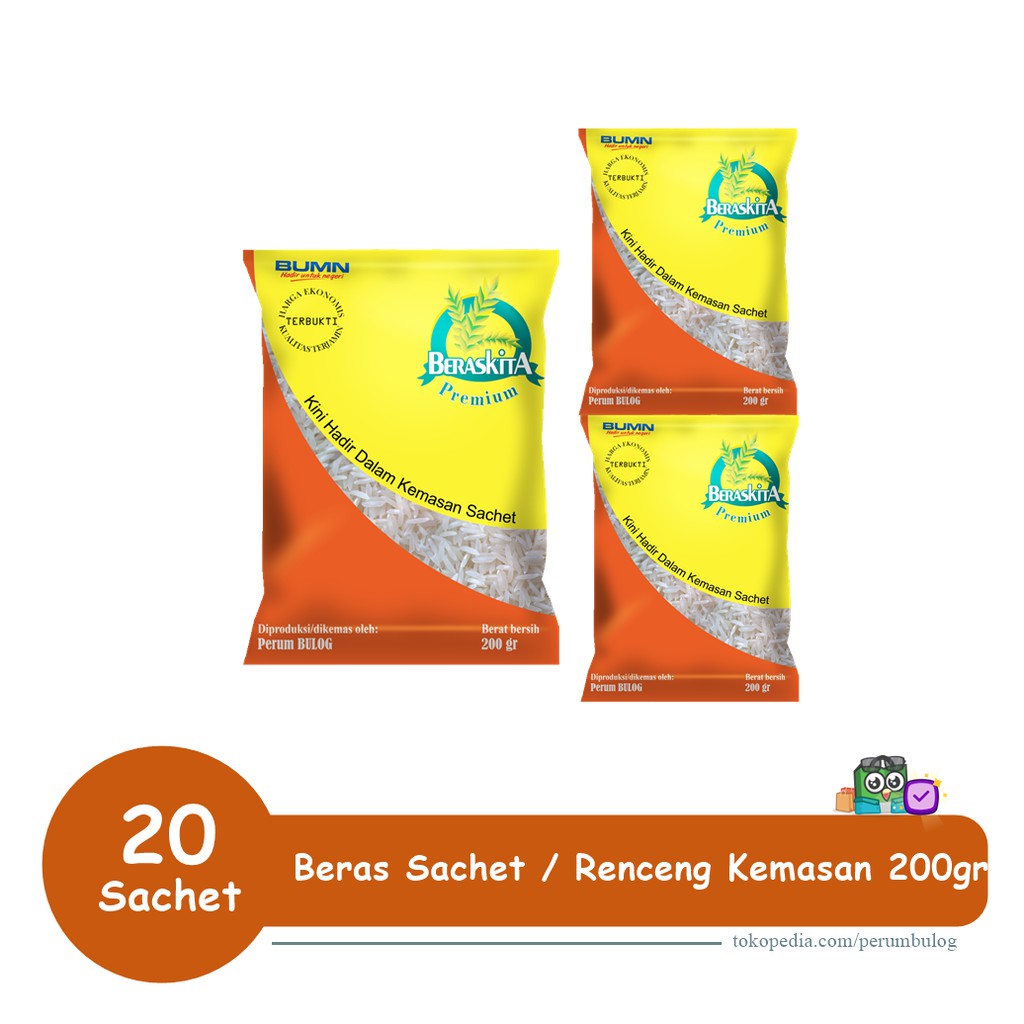 Jual BULOG - 20 sachet Beras Sachet Kemasan 200 gram | Shopee Indonesia