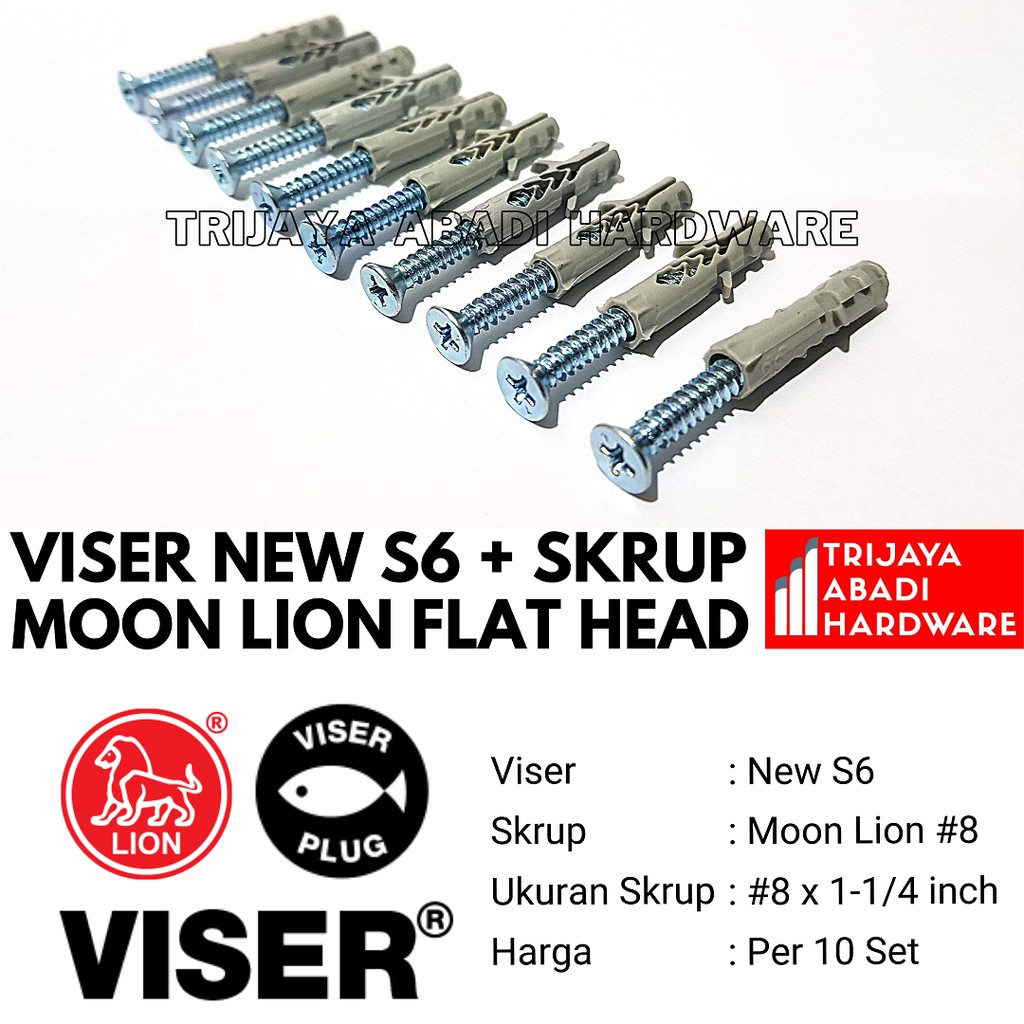 Jual 10 x Viser Dinding New S6 (Nylon) + Skrup Moon Lion #8 x 1-1/4 ...