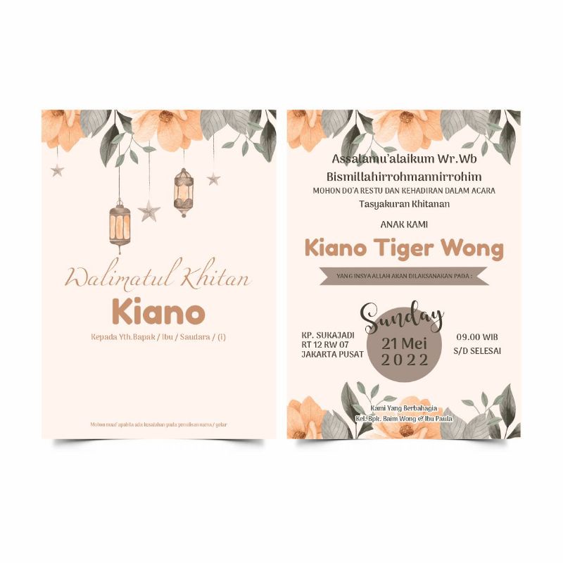 Jual Undangan Khitan Sunat Rasul Selembar Bolak Balik Undangan Sunatan ...