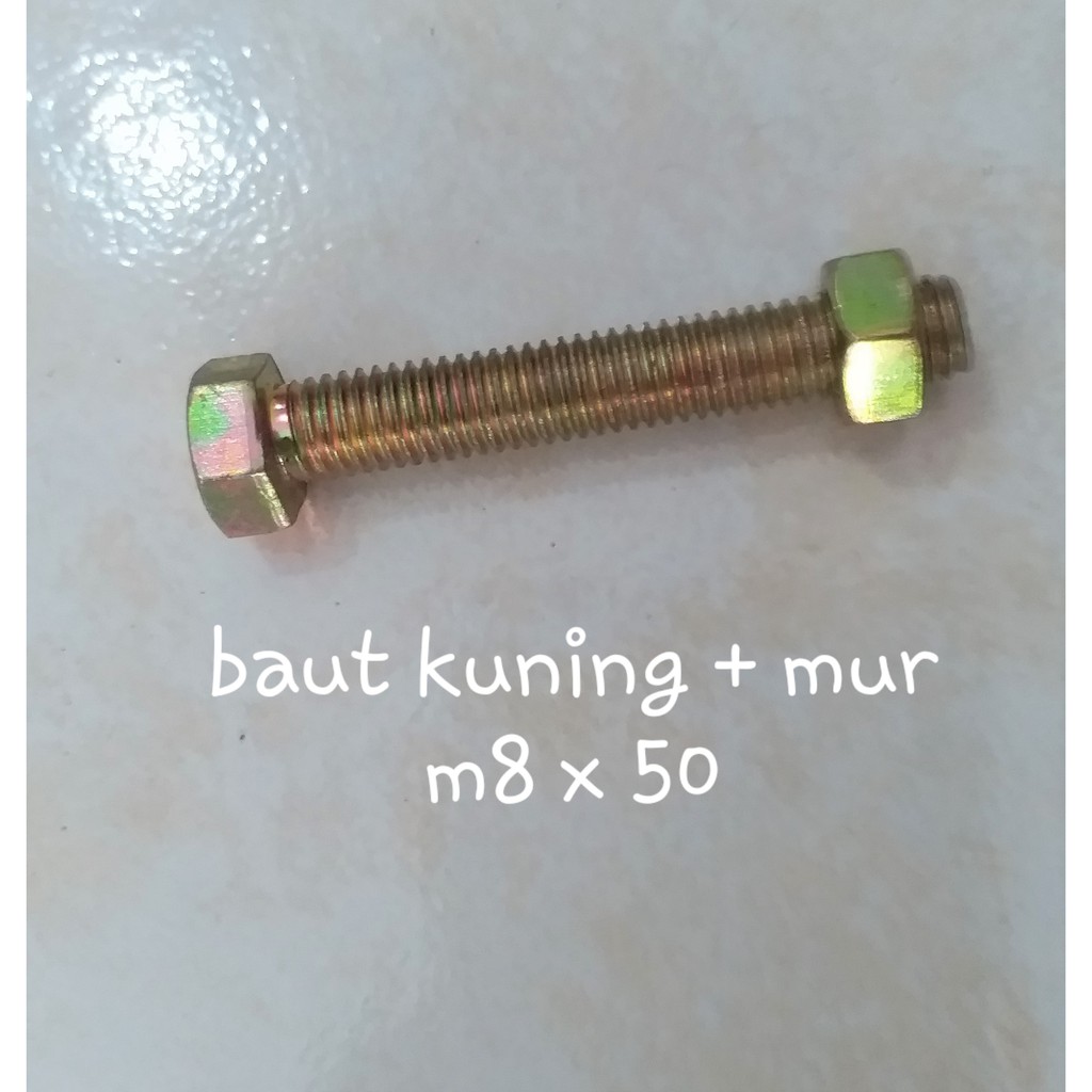 Jual baut kuning + mur m8 x 50 isi 5 | Shopee Indonesia