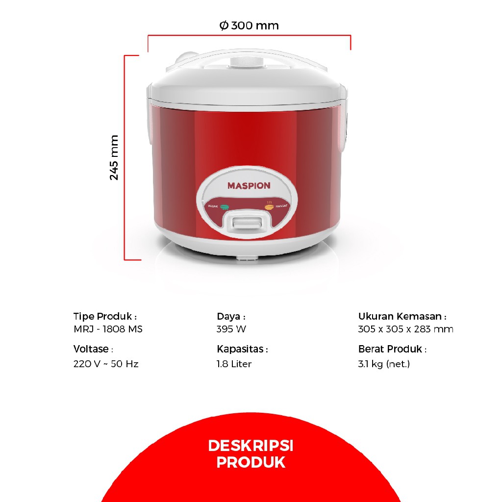 Jual Maspion Rice Cooker Stainless steel SUS304 1.8L MRJ1808MS-NEW ...