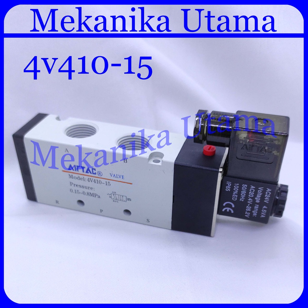 Jual Airtac 4V410-10 ; 5/2 Way Solenoid Valve, 220VAC / 24VDC / 12VDC ...