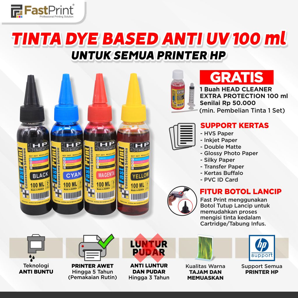 Jual Tinta Dye Based Anti UV 100ML Printer HP | Shopee Indonesia