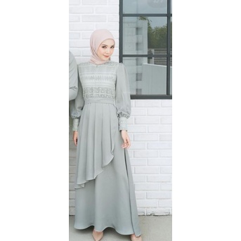 Jual Alleia Dress Alora Series Sage Green by Hayna Hijab | Shopee Indonesia