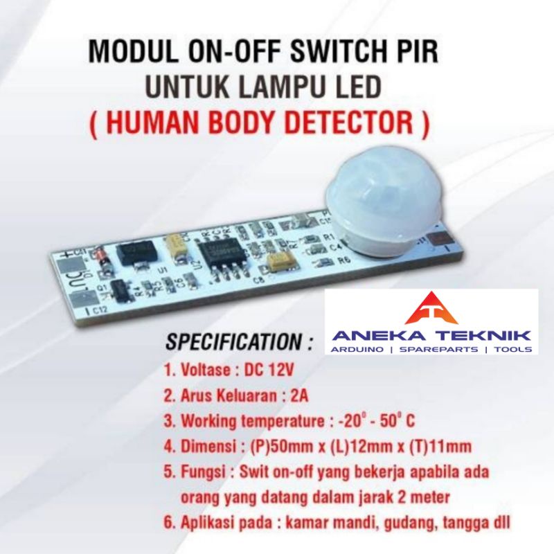 Jual Modul Sensor ON-OFF Switch PIR LED (Human Body Detector) 2A DC 12V ...