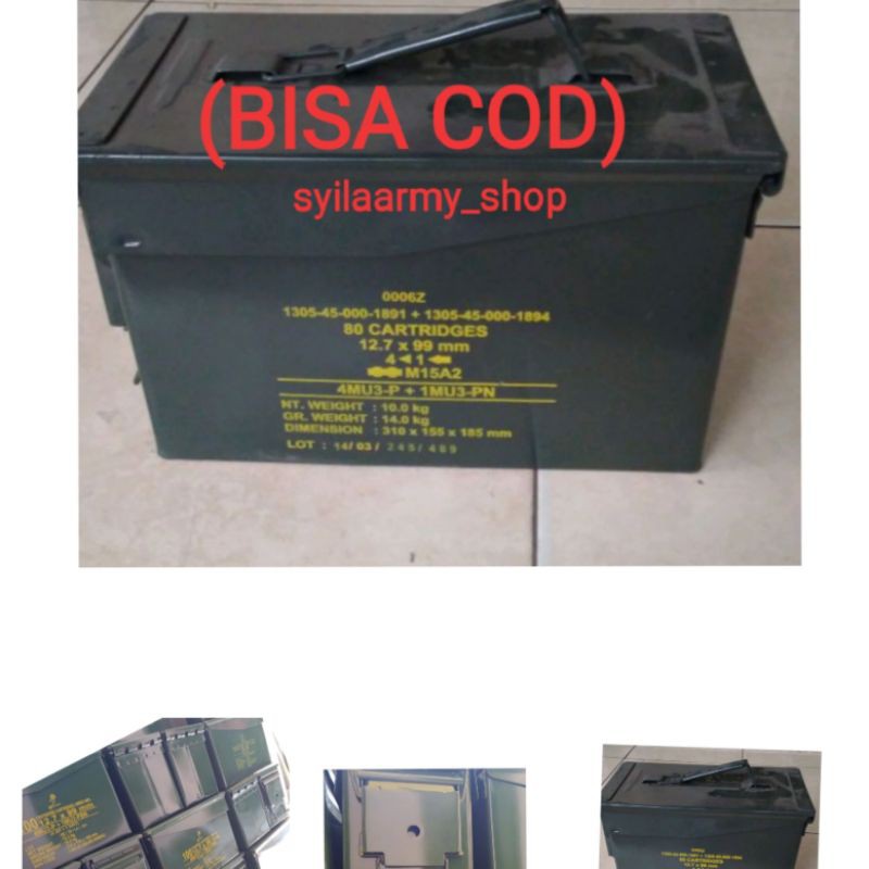 Jual kotak kaleng amunisi/box kaleng munisi/bekas peluru Pindad/tempat ...