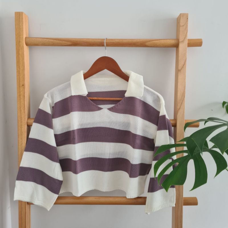 Jual FUJI ATASAN RAJUT BLOUSE BB30-50KG CROPTOP BLASTER GARIS SALUR ...
