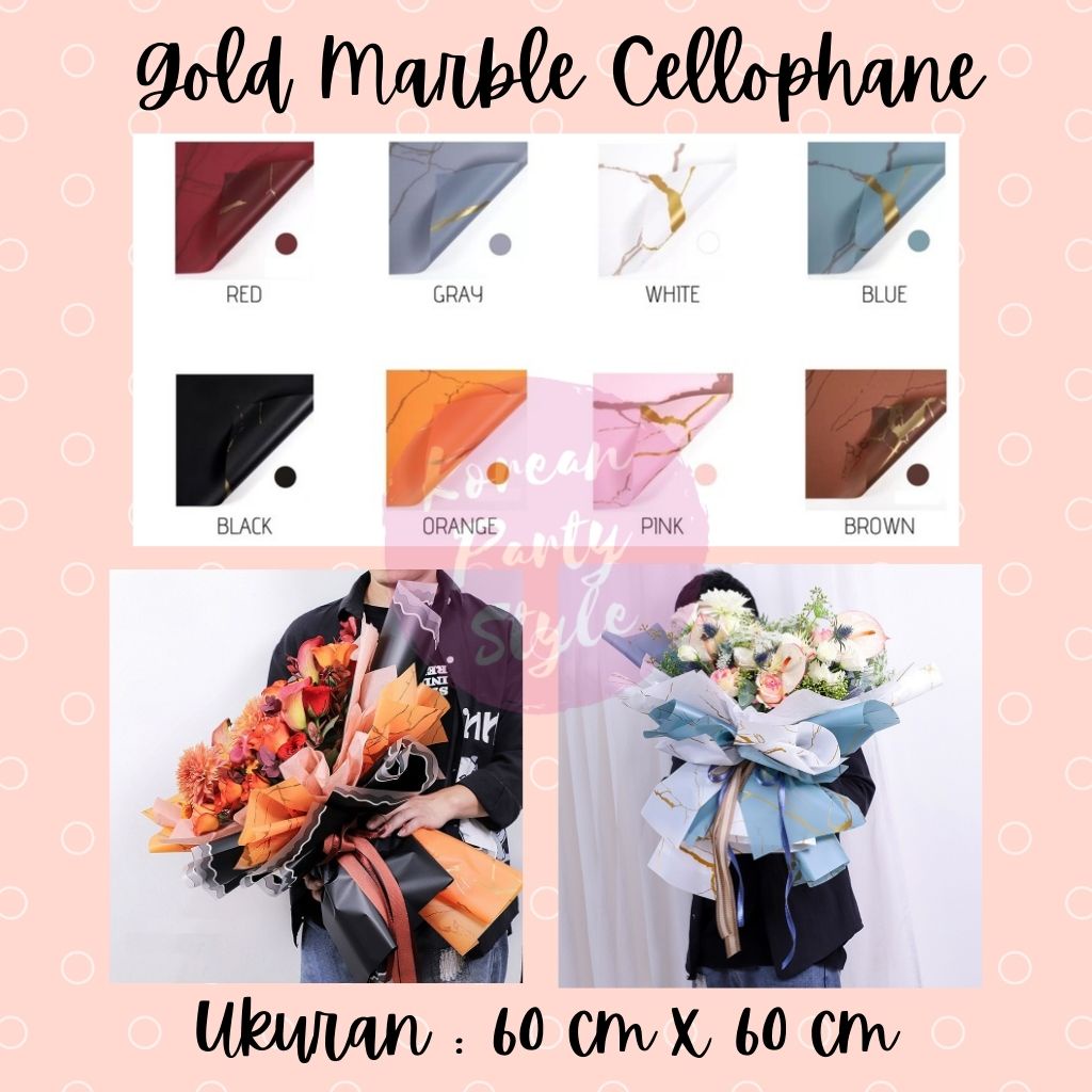 Jual [1 PAK / 1 PACK] KOREAN CELLOPHANE MARBLE GOLD WRAPPING PAPER ...