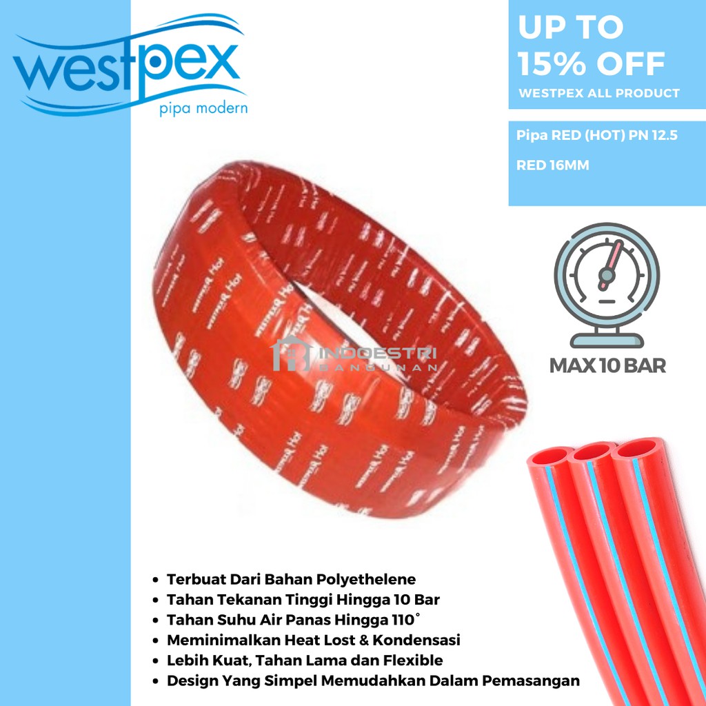 Jual Pipa Pex Wespex Red 1/2 inch (Pipa Air Panas Westpex 16 mm ...
