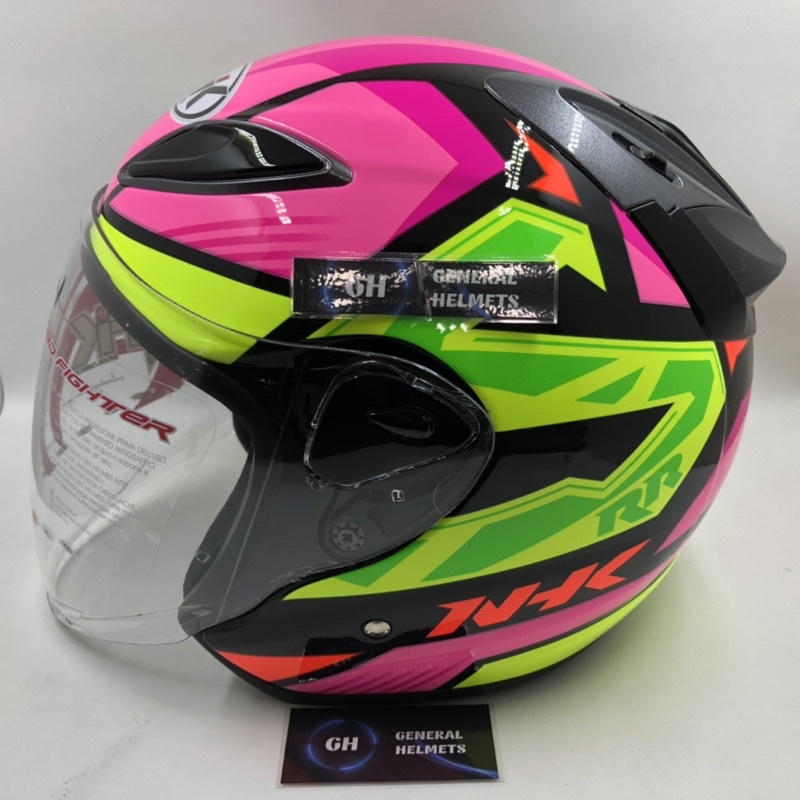Jual HELM NHK R6 STARCO BLACK PINK YELLOW HALF FACE | Shopee Indonesia