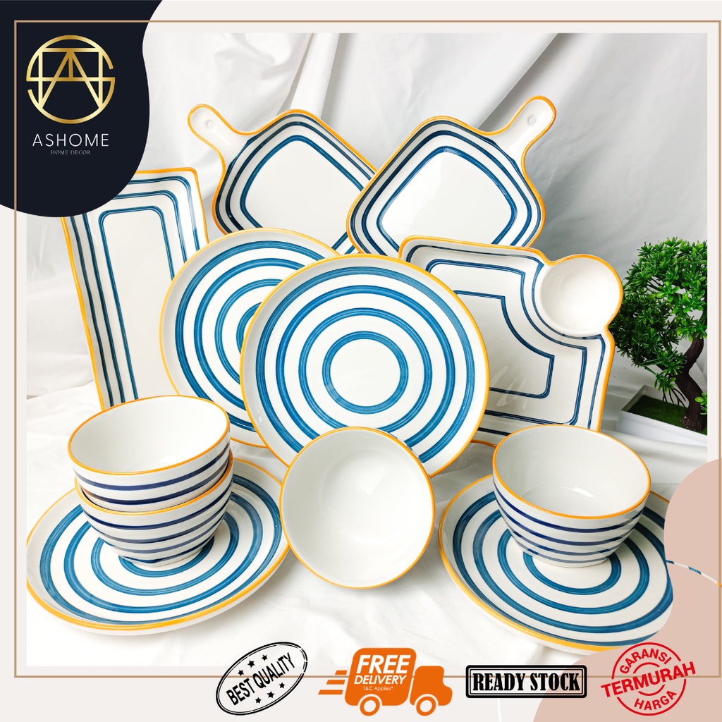 Jual ASHOME Piring Set 4 Orang Piring Makan Bergaya Jepang Motif Osaka ...