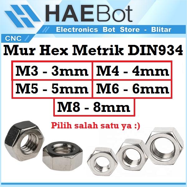 Jual [HAEBOT] Mur Hex Metrik Lock Nut M3 M4 M5 M6 M8 DIN934 Stainless Steel SS Pengunci | Shopee ...