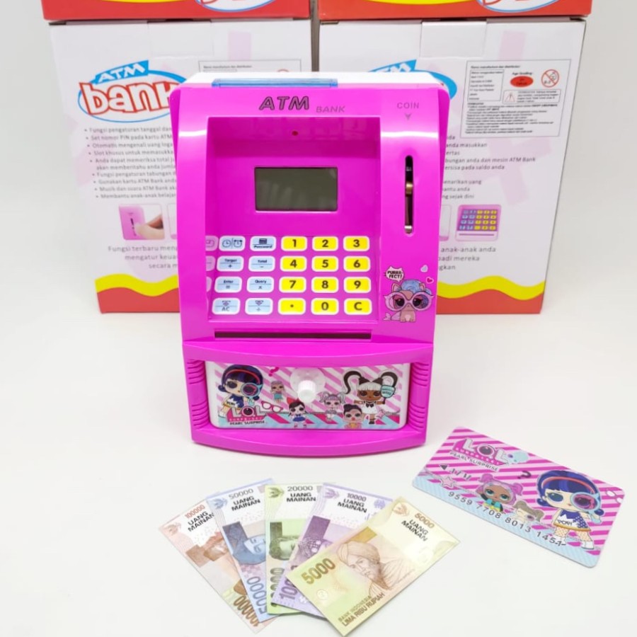 Jual MAINAN CELENGAN ATM MINI LOL MESIN HITUNG SALDO UANG KERTAS DAN ...
