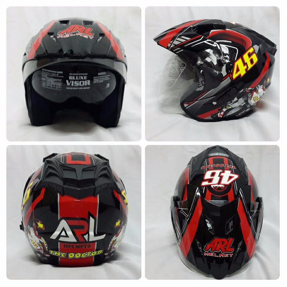 Jual Helm ARL Half Face Double Visor MotoGP Valentino Rossi 46 Hitam ...