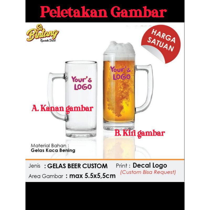 Jual GELAS BEER CUSTOM LOGO [harga satuan]- DESIGN BEBAS - Gelas Cafe ...