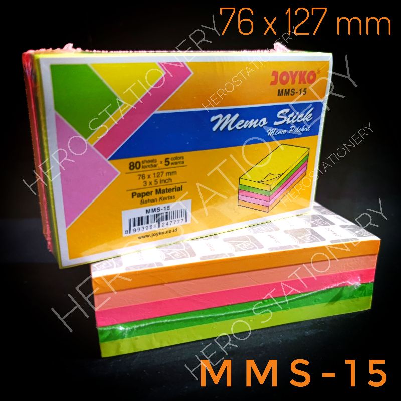 Jual Memo stick sticky notes kertas joyko persegi panjang 5 warna MMS ...