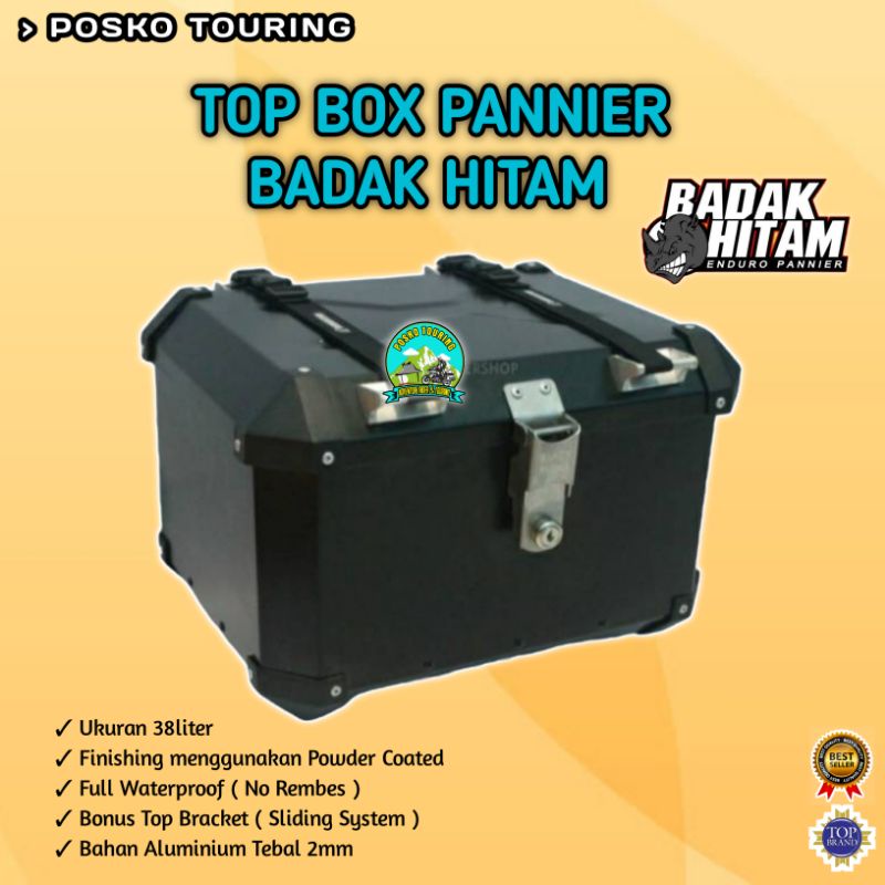 Jual Top Box Alumunium Pannier Badak Hitam 38liter | Box Motor Touring ...