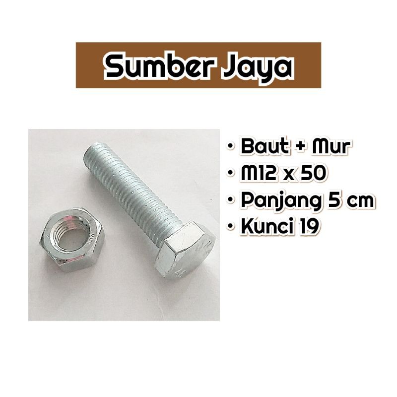 Jual Mur Baut M12 x 50 Kunci 19 Panjang 5 cm | Shopee Indonesia