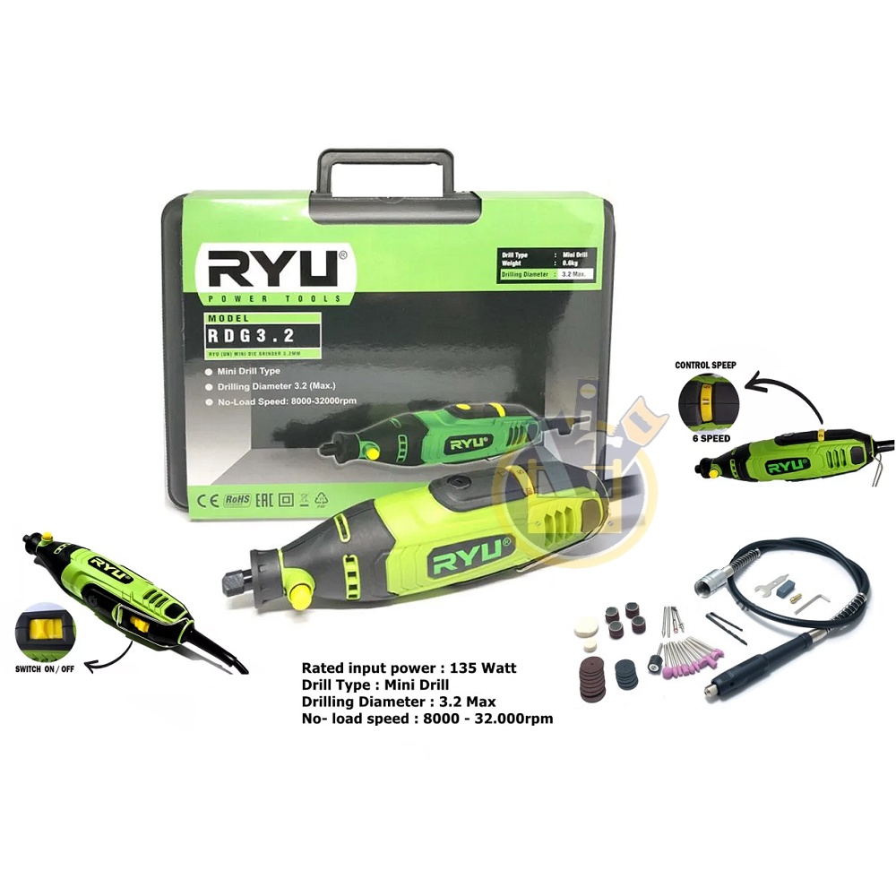 Jual Gerinda Mini Die Grinder RYU RDG 3.2 Mesin Mini Grinder Gurinda ...