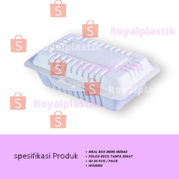 Jual Meal Box Kotak Makanan Polos Kecil Tanpa Sekat Merek Merak 20 Pcs ...