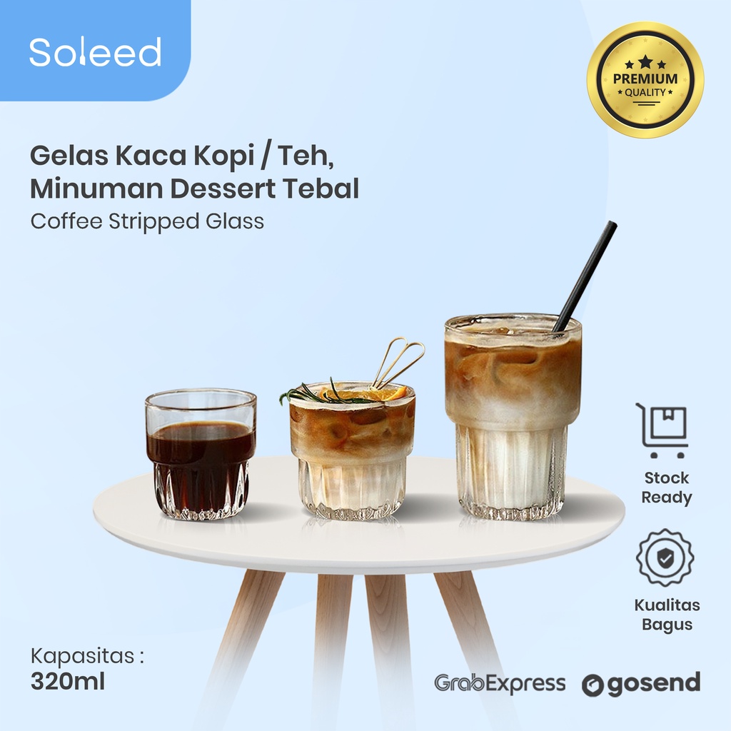 Jual Gelas Kaca Kopi Teh Minuman Dessert Tebal Coffee Stripped Glass ...