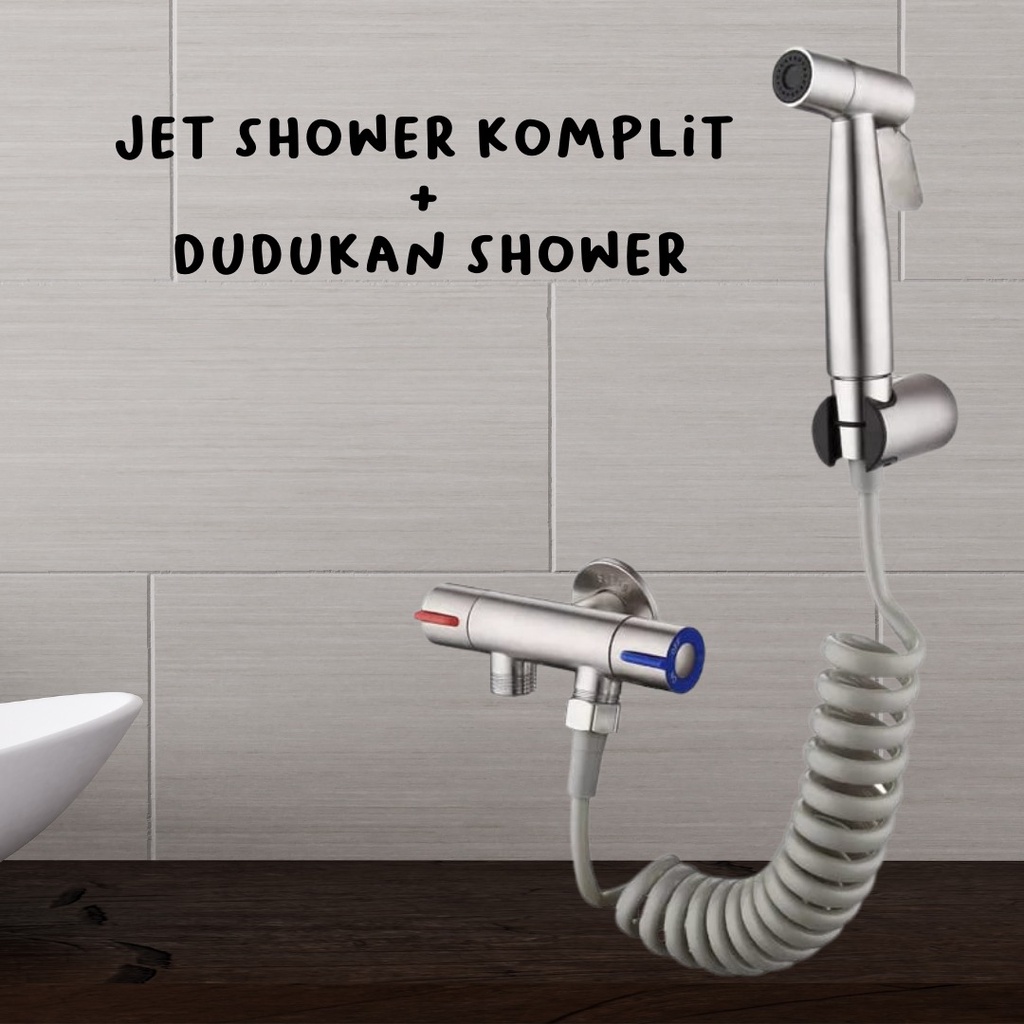 Jual Jet Shower Komplit Semprotan Toilet stainless steel dengan kait ...