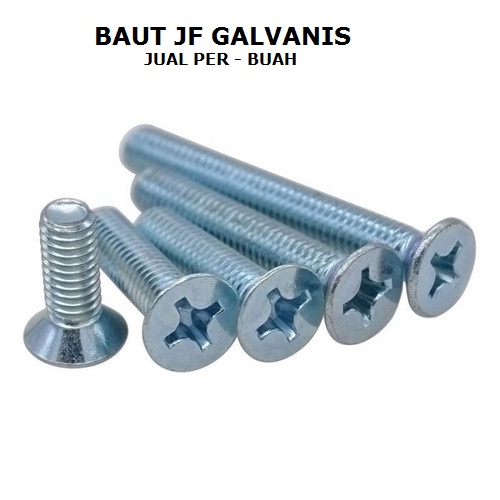 Jual Baut JF M 6 x 15 mm Galvanis Baut Elektronik Furniture Kepala Datar Baut Kepala Obeng Datar ...