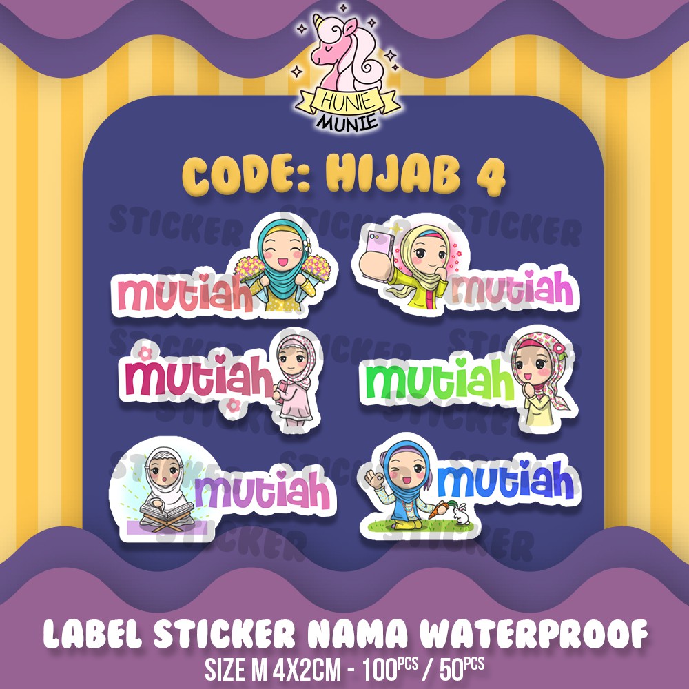 Jual Sticker Label Nama Custom - Hijab Muslim Girl 4 (100pcs) Stiker ...