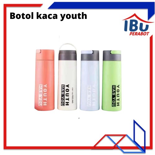 Jual BOTOL KACA YOUTH NON BOX/ Botol minum viral unik 450 ML | Shopee ...