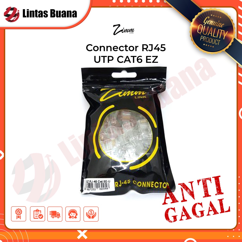 Jual Connector RJ45 UTP Cat6 EZ Indoor Zimmlink 50pcs Konektor RJ45 ...