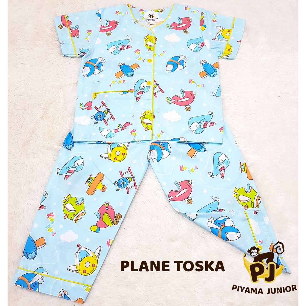 Jual Piyama Anak TANPA KERAH PLANE TOSKA Bahan Katun | Shopee Indonesia