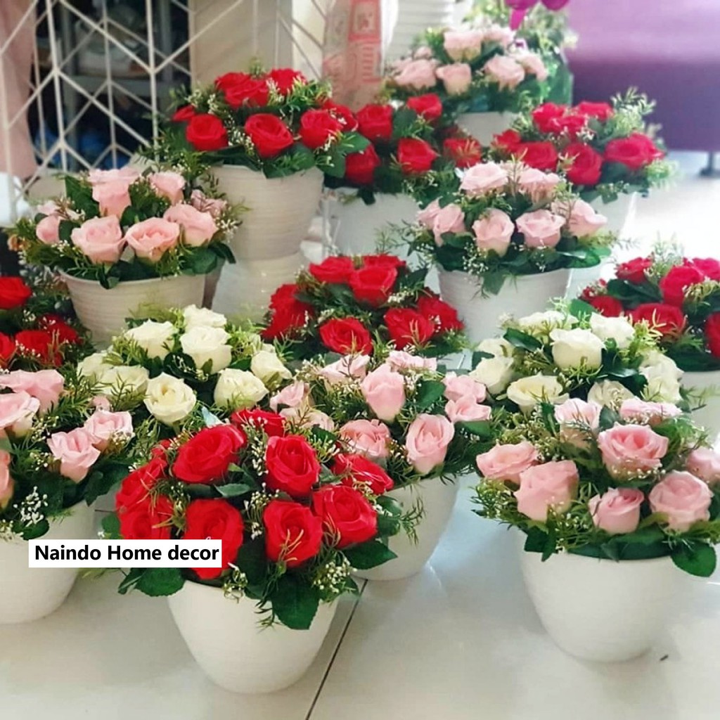 Jual Naindo Bunga rangkaian mawar plus pot hiasan ruang tamu & kantor ...