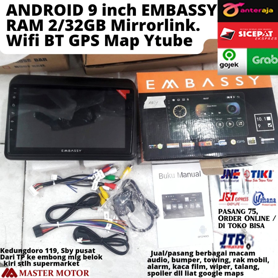 Jual Headunit Android 9 inch Embassy RAM 2 32 Gb Wifi GPS Mirrorlink BT Steering Doubledin Tape ...