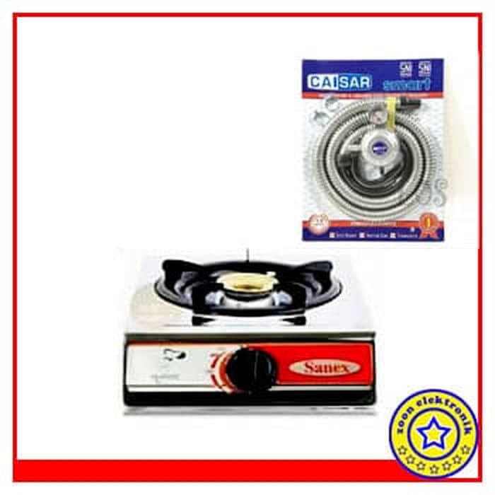 Jual kompor gas sanex 1 tungku stainless plus selang gas regulator ...