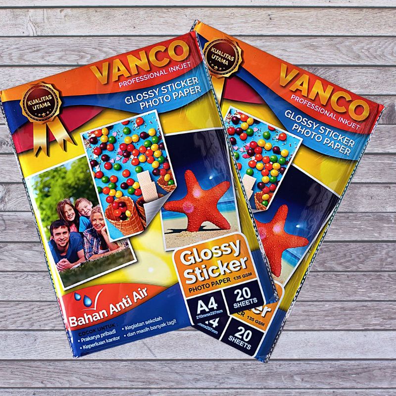 Jual Kertas Stiker Sticker A4 Glossy Vanco 135 Gsm Lembaran | Shopee Indonesia