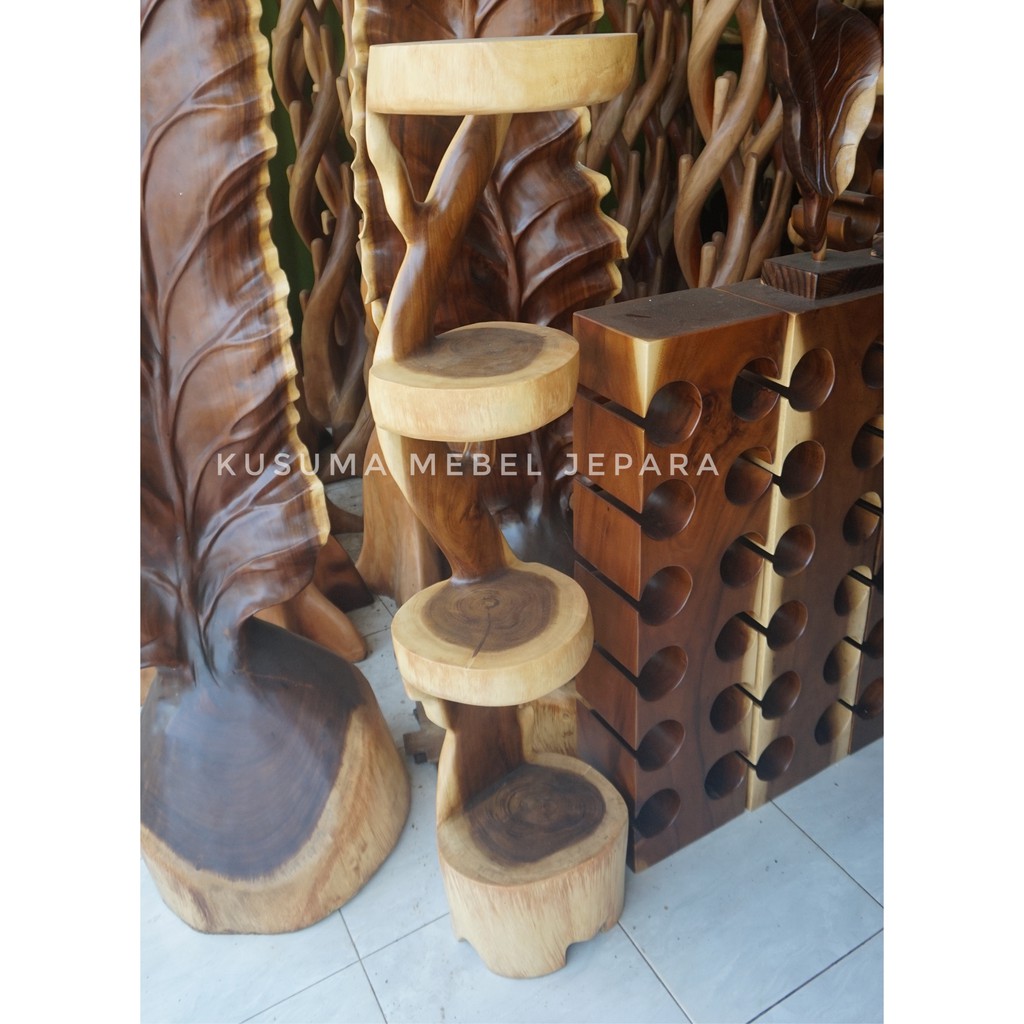 Jual Rak Hias Susun Kayu Trembesi Model Bulat Bulat - Tinggi 140cm ...